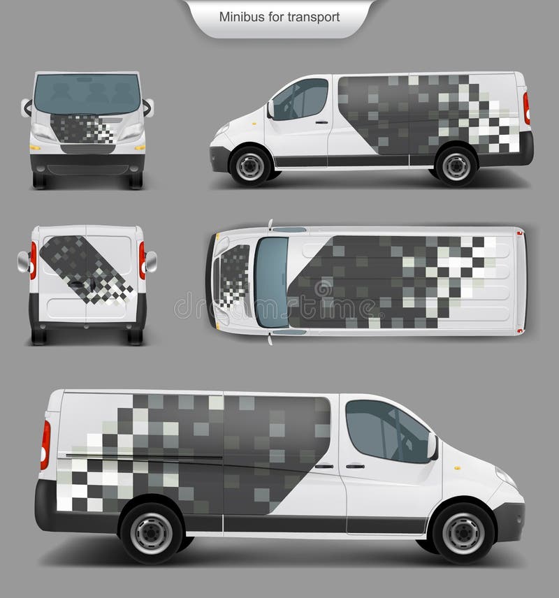 Minibus, Front, Back and Side View Set. Modern City Transport, Minivan ...