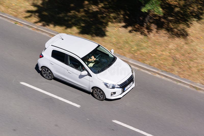 White Mitsubishi Space Star Mini Car with Motion Blur Effect Editorial ...