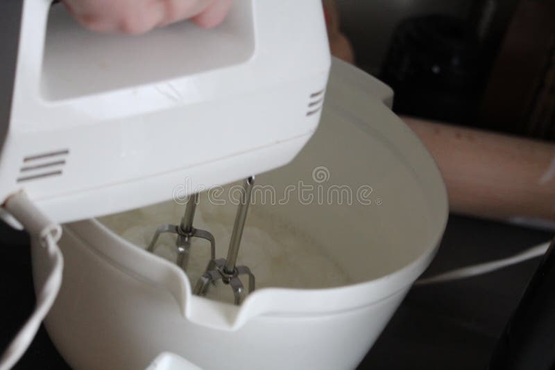 Mixer Inside a White Mixing Bowl Stock Image - Image of kitchen, home ...