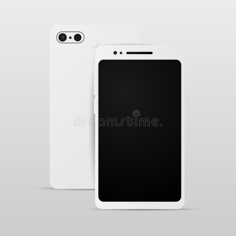 White Mobile Phone Mockup Front and Back Design Vector Stock ...