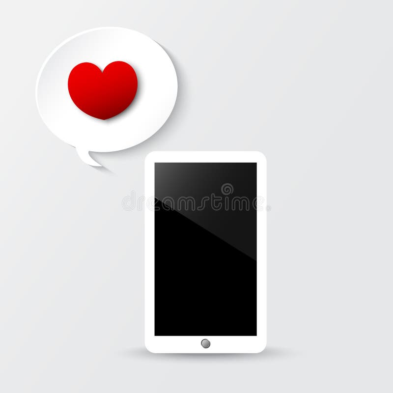 White Mobile Phone with Red Heart in Speech Bubbles Set Stock Vector ...