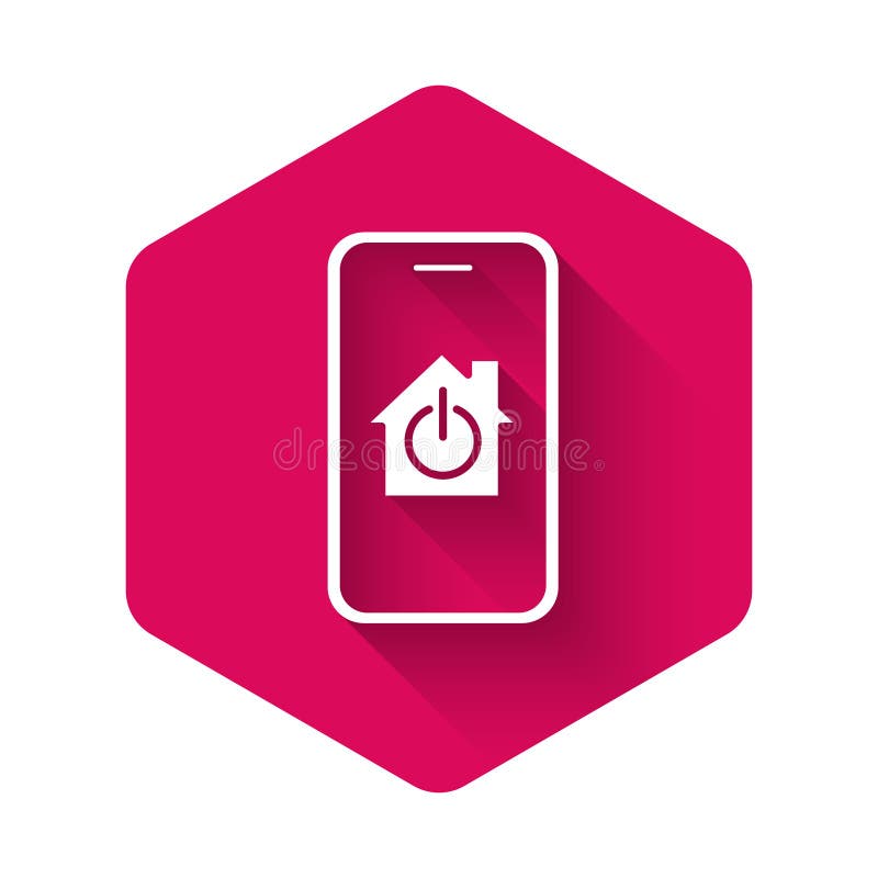 White Mobile Phone with Smart Home Icon Isolated with Long Shadow ...