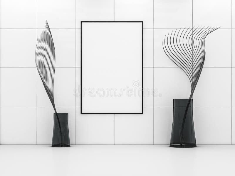 White Mock Up Frame, Modern Background. 3D Stock Illustration ...