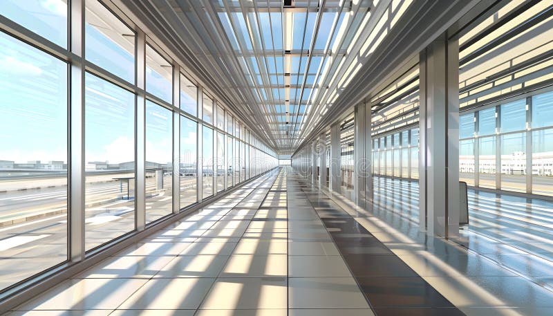 White Modern Airport Walkways, Side View Stock Image - Image of ...