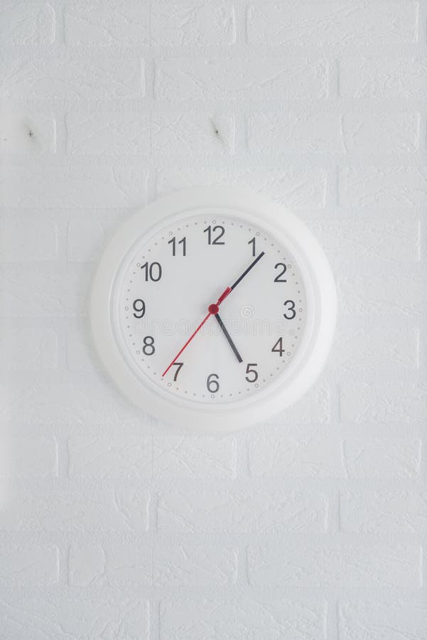 White modern analog clock stock photo. Image of alarm - 90078430