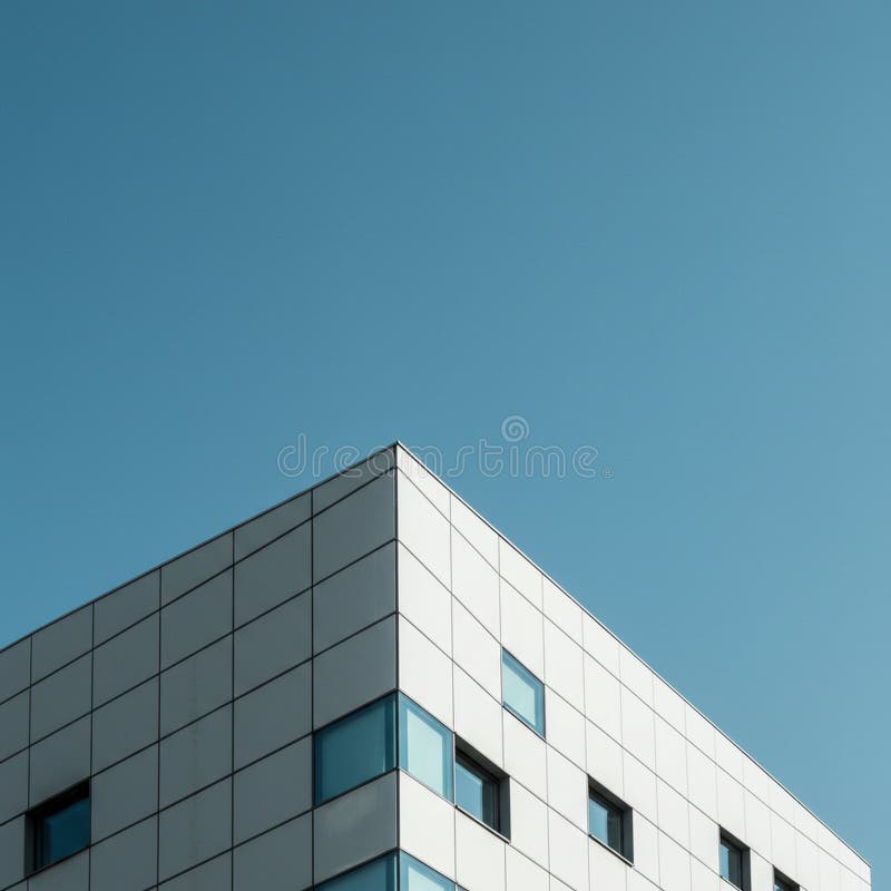 White Modern Building with a Minimalist Design, Featuring a Grid-like ...