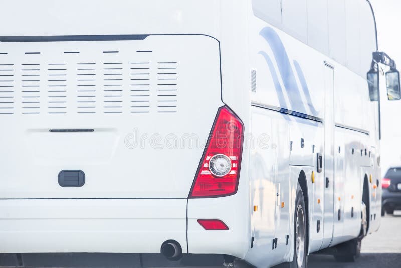 White Modern Bus Moves Along the Road. Stock Image - Image of travel ...