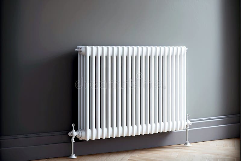 White Modern Heating Radiator Installed on Gray Wall Stock Illustration ...