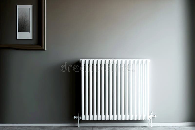White Modern Heating Radiator Installed on Gray Wall Stock Illustration ...