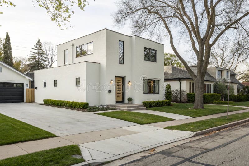 White Modern House with Cube-shaped Facade Stock Illustration ...