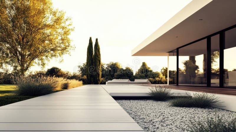 White Modern House Exterior Design 3D Render Stock Illustration ...