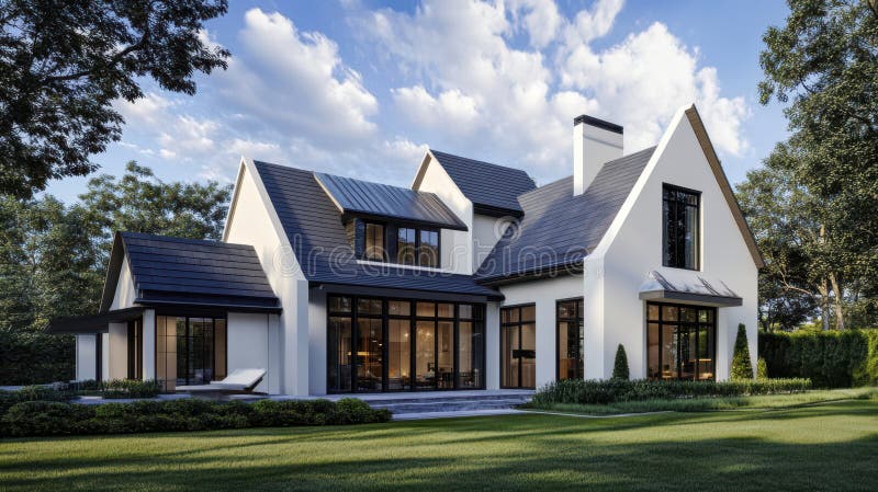 White Modern House Exterior Design 3D Render Stock Illustration ...