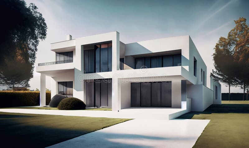 White modern house stock illustration. Illustration of window - 293557354