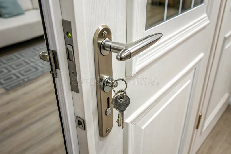 White Modern Interior Door with Key in Lock Stock Illustration ...