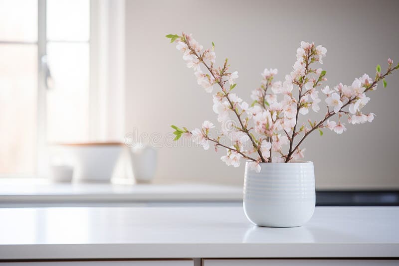White Modern Kitchen Decorated for Spring. Minimalist Style. Generative ...