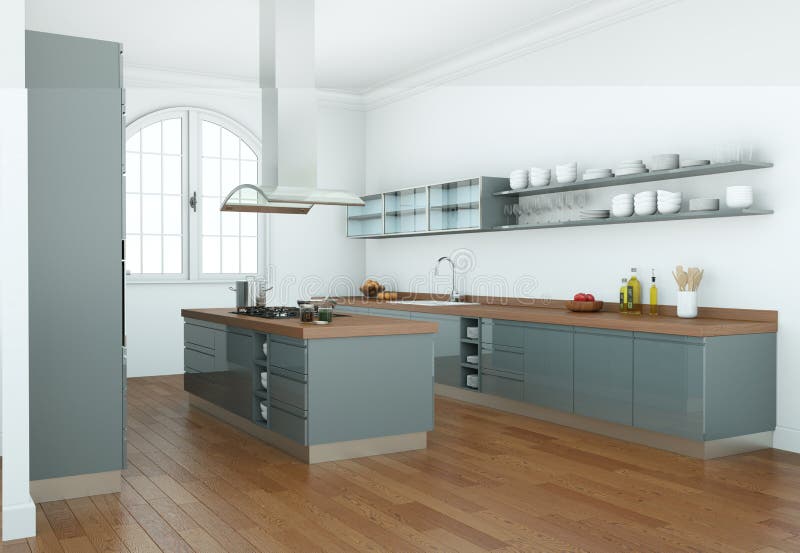 White Modern Kitchen in a House with a Beautiful Design Stock ...