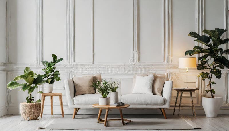 White Modern Living Room, Minimal Home Design Mockup on Empty Bright ...