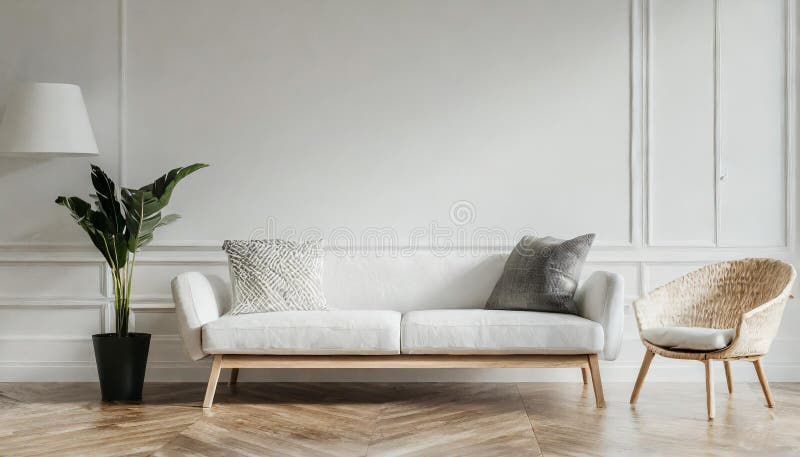 White Modern Living Room, Minimal Home Design Mockup on Empty Bright ...