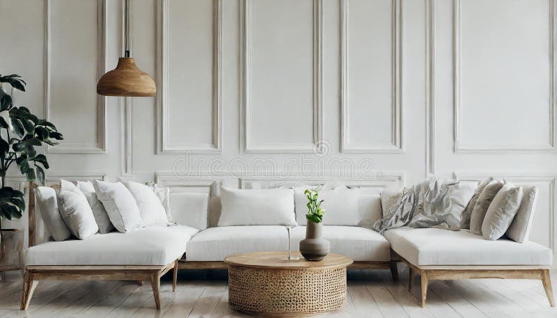 White Modern Living Room, Minimal Home Design Mockup on Empty Bright ...