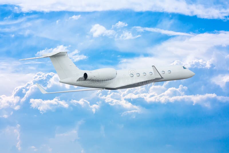 White Luxury Private Jet Flies in the Sky Stock Image - Image of modern ...
