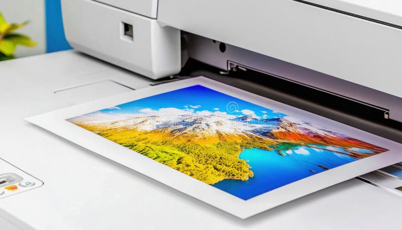 White Modern Multifunction Printer Printing a Beautiful Landscape Photo ...