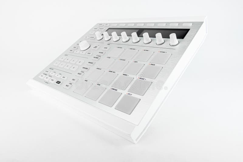 White Modern Music Production Controller with Knobs and Pads on White ...