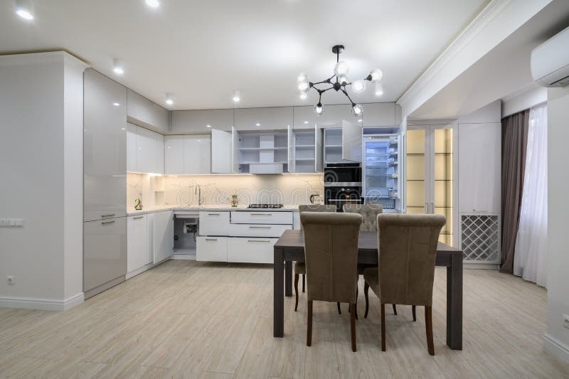 White Modern New Well Designed White Kitchen in Studio Flat Interior ...