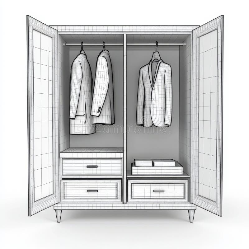 A White Modern Open Wardrobe Featuring Hand-drawn Doodle Elements on ...