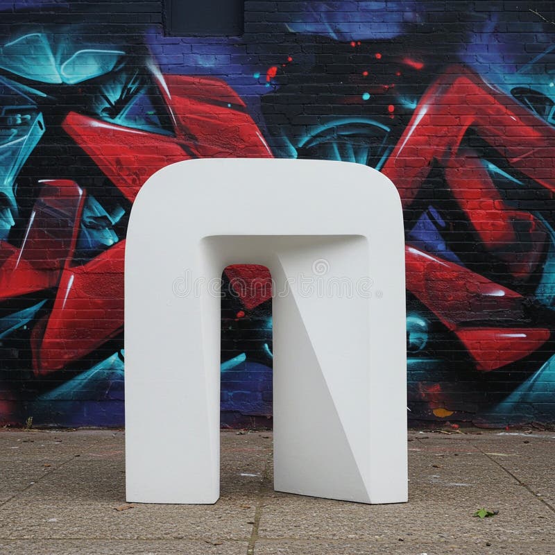 White, Modern Sculpture with a Rectangular Arch Shape Stands on a Paved ...