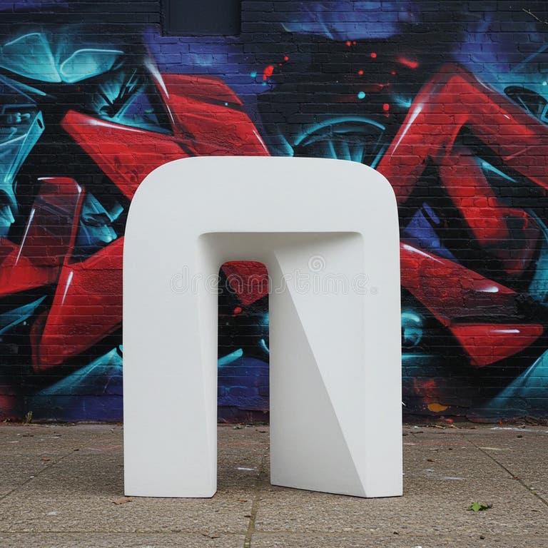 White, Modern Sculpture with a Rectangular Arch Shape Stands on a Paved ...