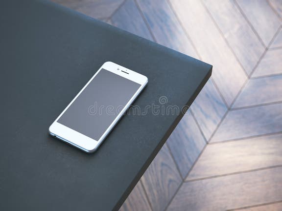 White Modern Smartphone at the Corner of Table. 3d Rendering Stock ...