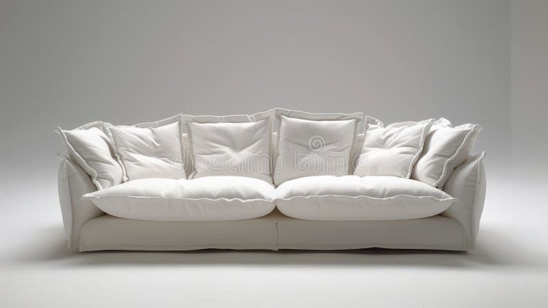 White Modern Sofa with Multiple Cushions and a White Background Stock ...