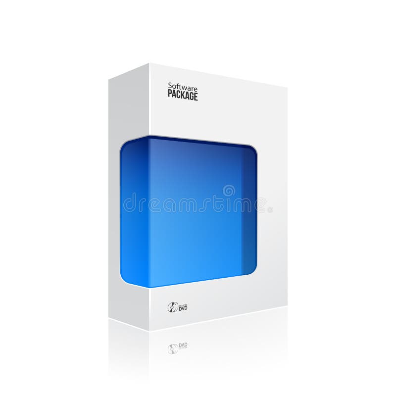 White Modern Software Product Package Box with Blue Window for DVD or ...