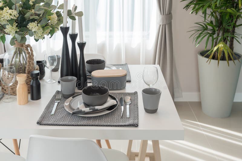 Modern table set stock photo. Image of ceramic, close - 121792494