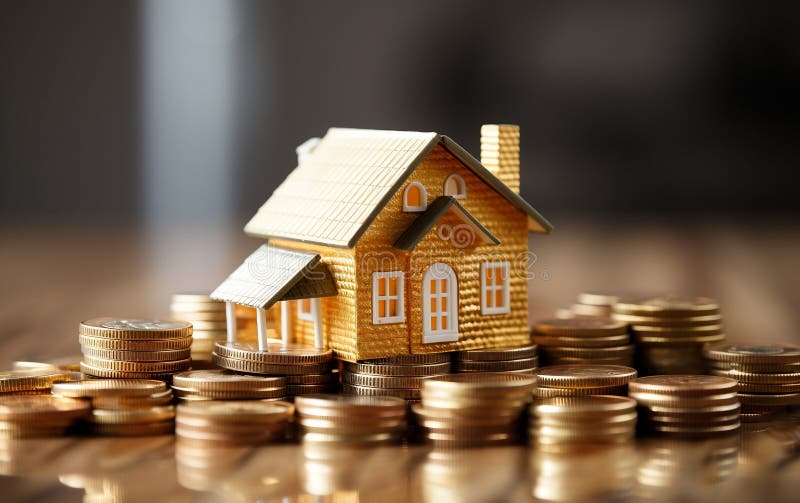 White Modern Tiny House with Stacks of Gold Coins. Generative AI Stock ...