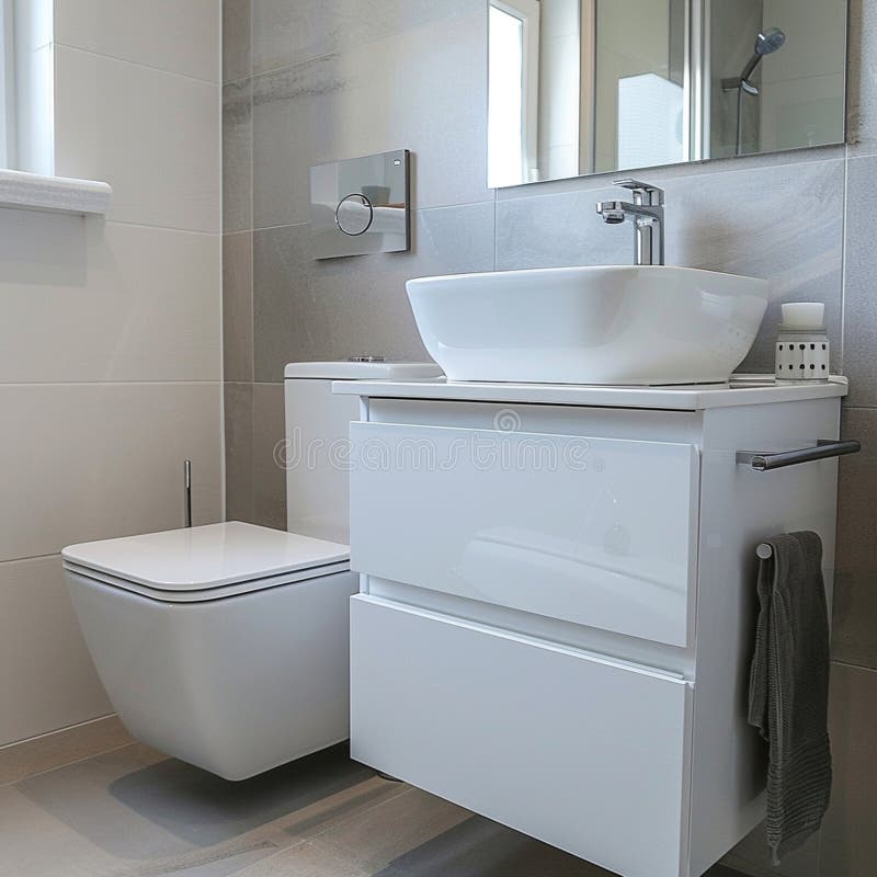 White Modern Toilet and Sink Set, Perfect for Any Bathroom Stock ...