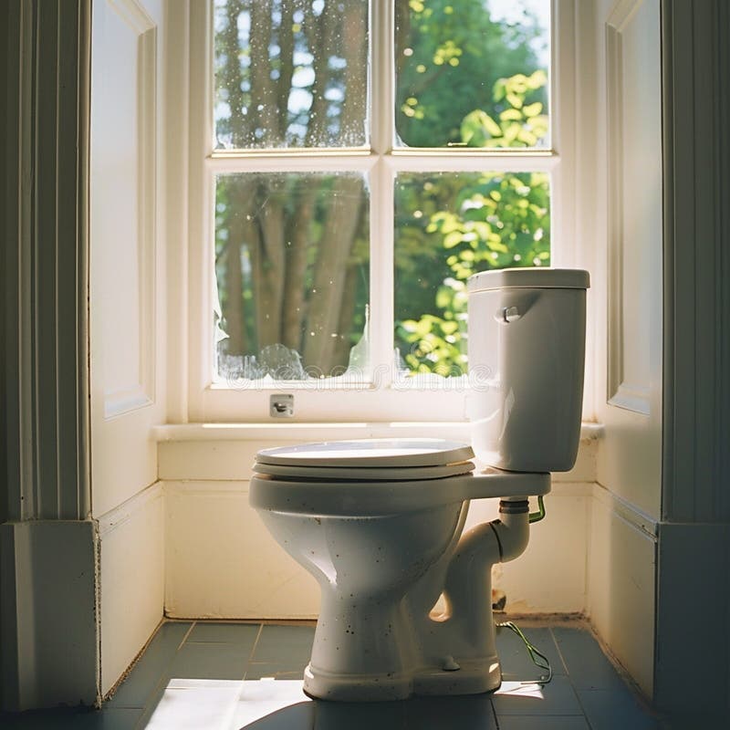 White Modern Toilet with a Window View, Perfect for Bathroom Renovation ...