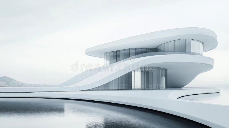 White Modern Waterfront Architecture Stock Illustration - Illustration ...