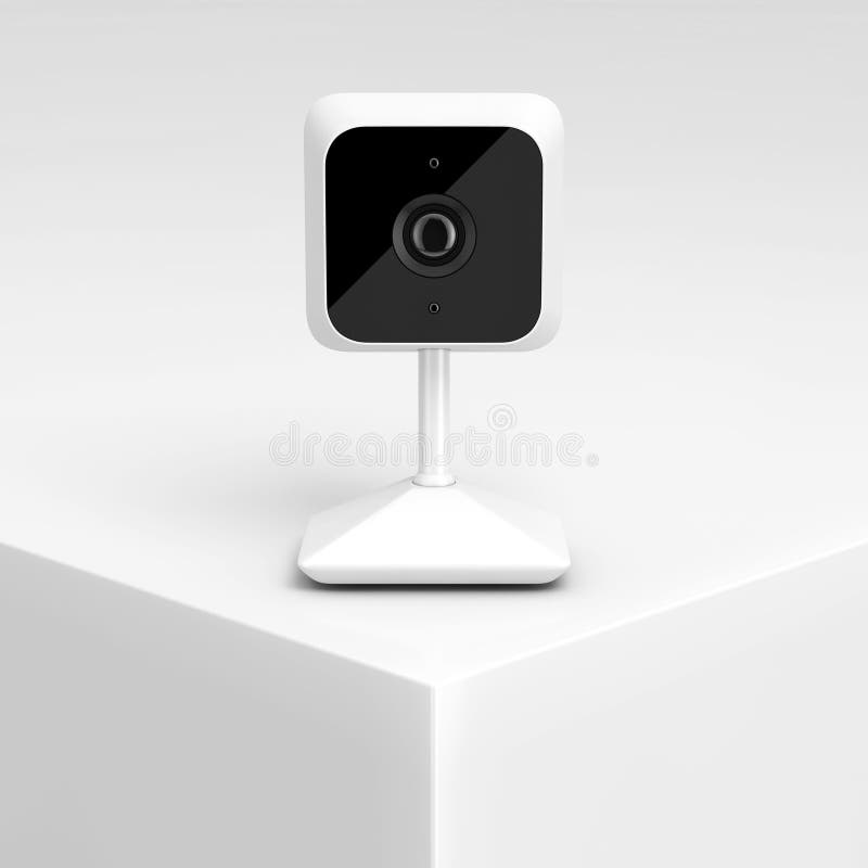White Modern Web Camera on a White Product Presentation Podium Cube. 3d ...