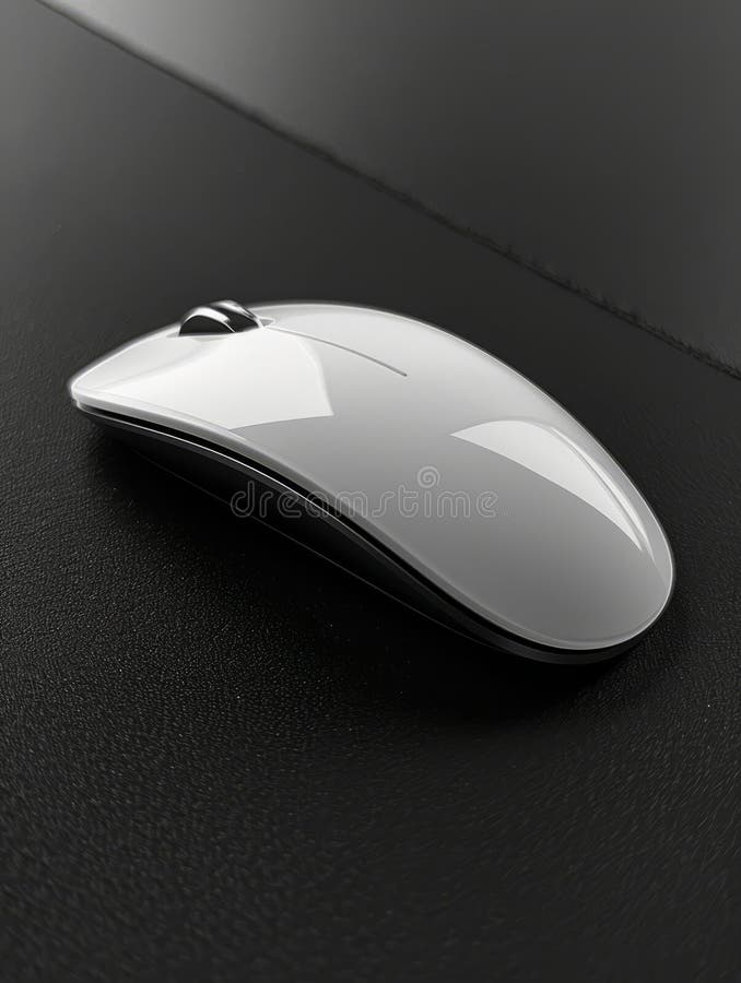 White Modern Wireless Mouse on Black Surface Stock Image - Image of ...