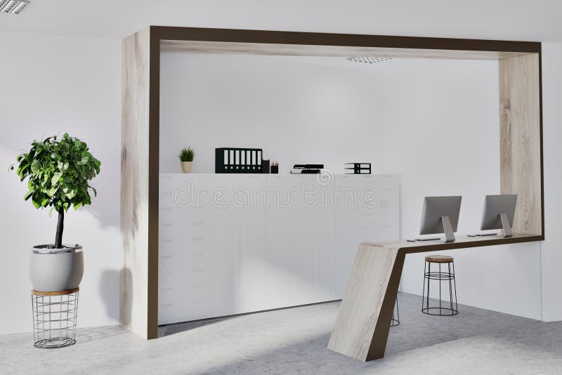 White Modern Workplace Interior Side View Stock Illustration ...