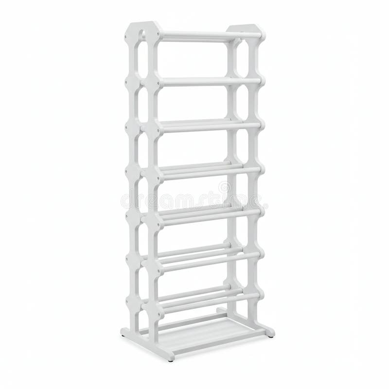 A White, Modular Shoe Rack with a Sleek, Geometric Design. it Features ...