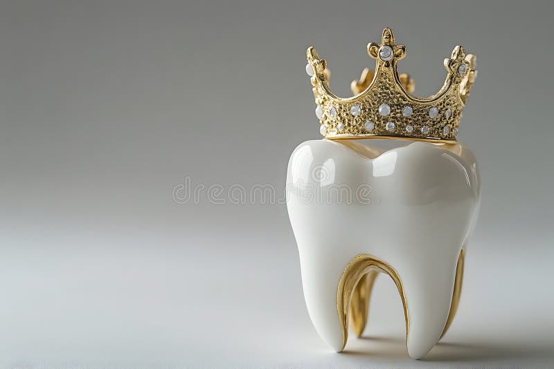 White Molar Tooth Wearing a Golden Crown with an Isolated Background ...