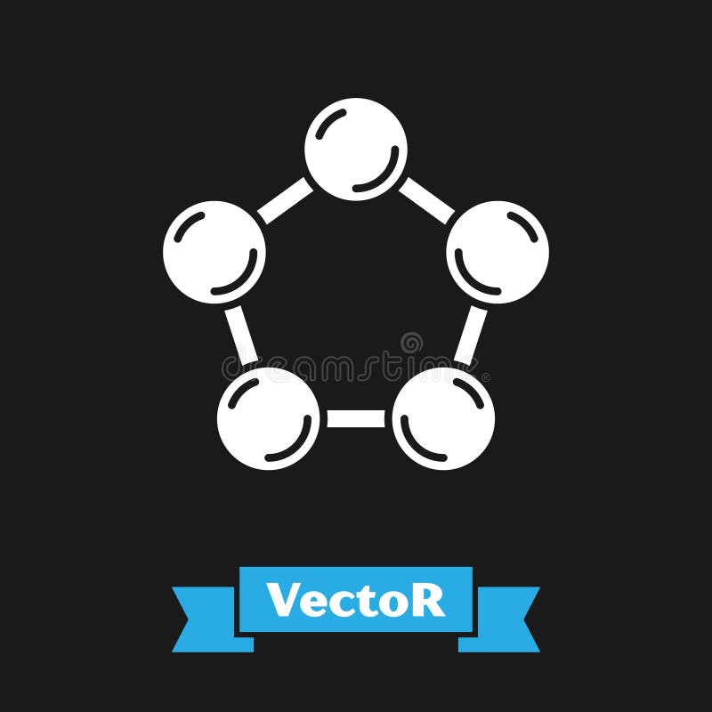 White Molecule Icon Isolated on Black Background. Structure of ...