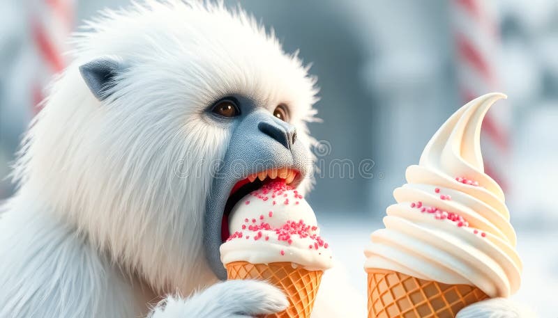 White Monkey is Eating an Ice Cream Cone Stock Photo - Image of male ...