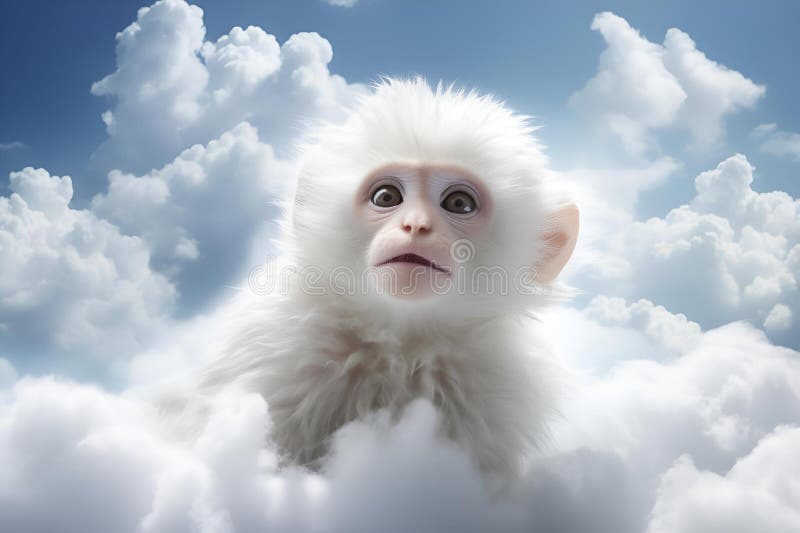 A White Monkey with Its Eyes Wide Open Standing on Clouds Stock Illustration - Illustration of ...