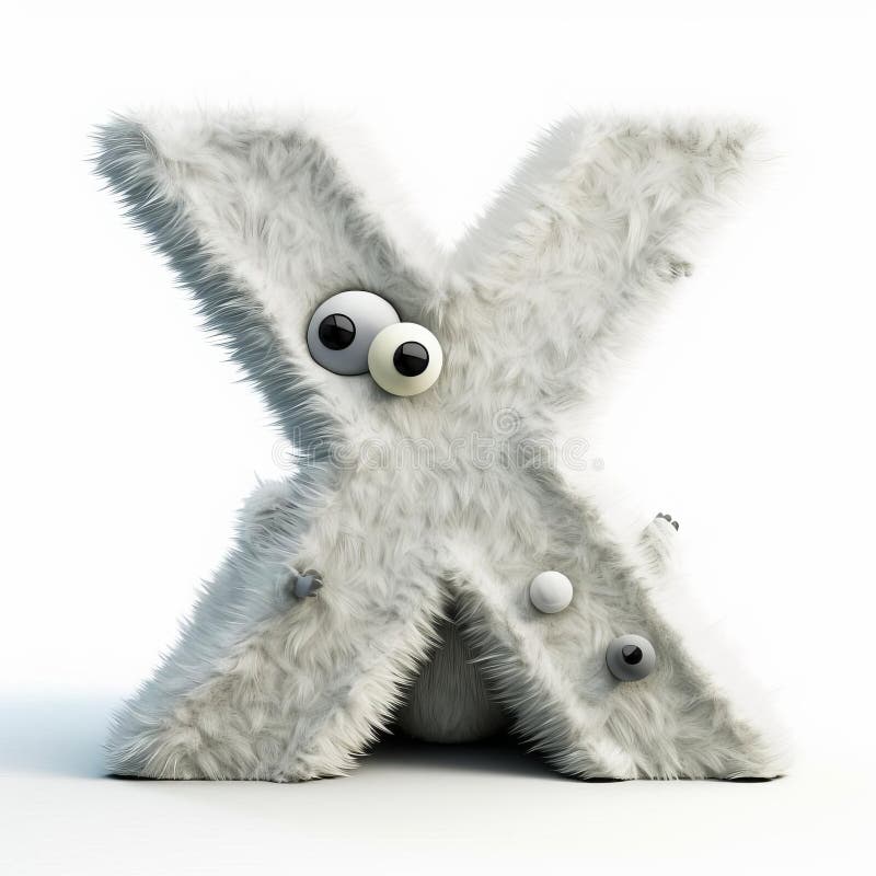 Whimsical Fuzzy White Monster Letter X Design Concept Stock ...