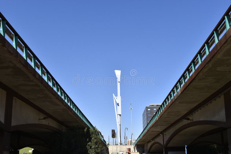 White Monument an Two Bridges in the Park Stock Photo - Image of ...