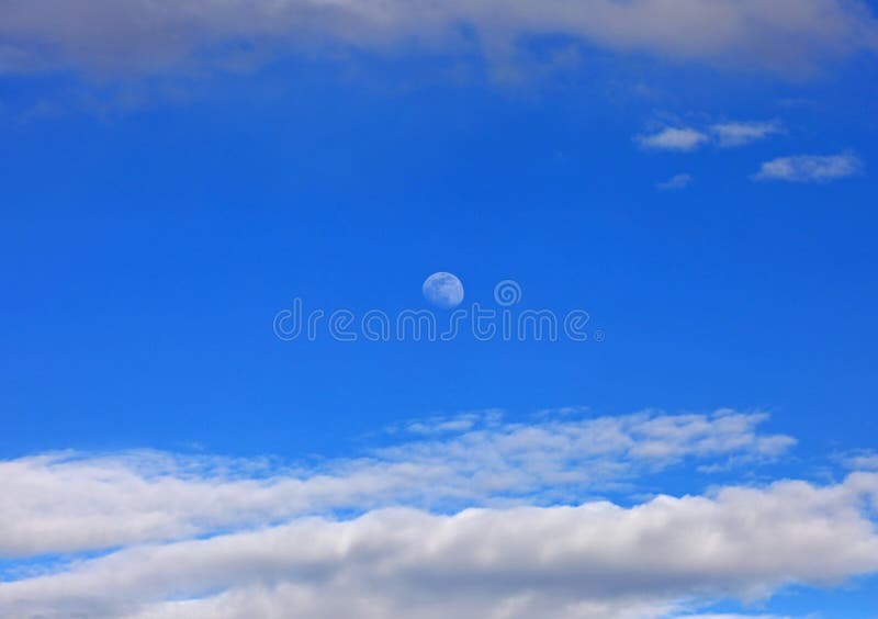 White Moon on the Blue Sky in Daytime Stock Image - Image of lunar ...