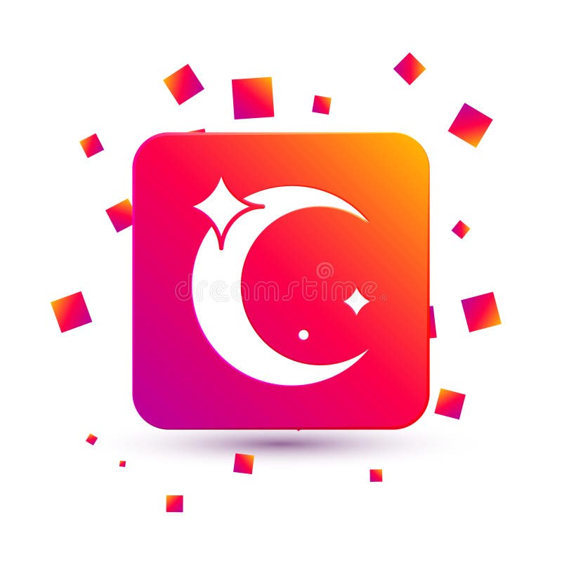 White Moon and Stars Icon Isolated on White Background. Square Color ...